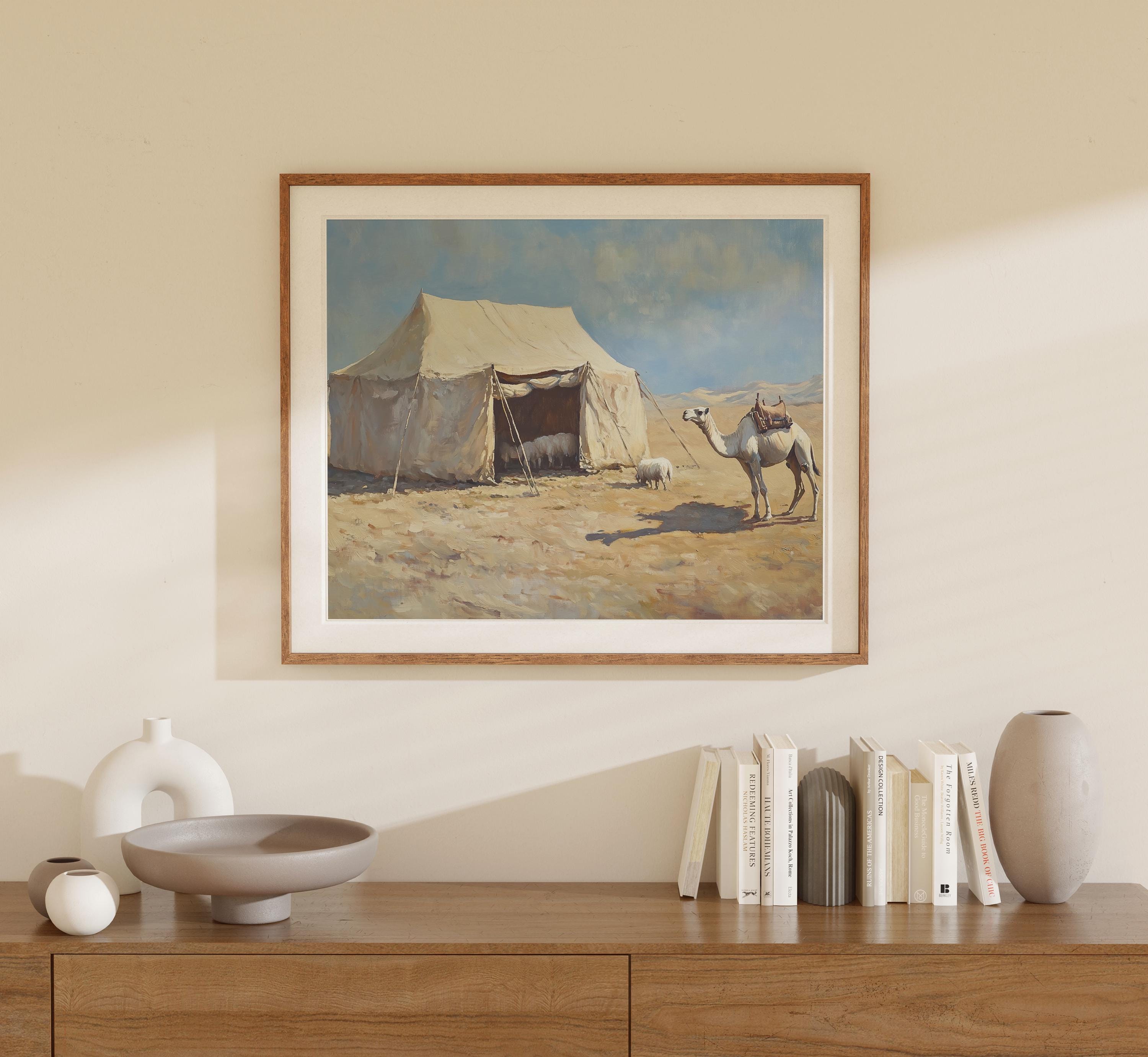 Islamic Bedouin Tent Frame TV Art Arabian Desert Camel Nomadic Life Rustic Pastoral Scene Warm ...
