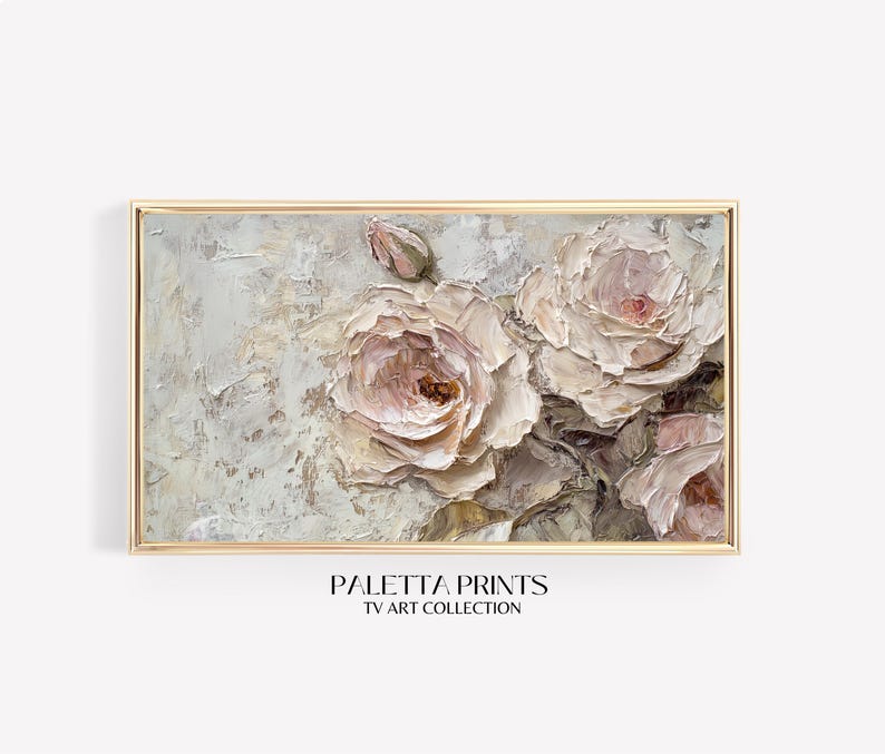 Textured Neutral Roses Frame TV Art, Digital Peony Painting, Samsung ...