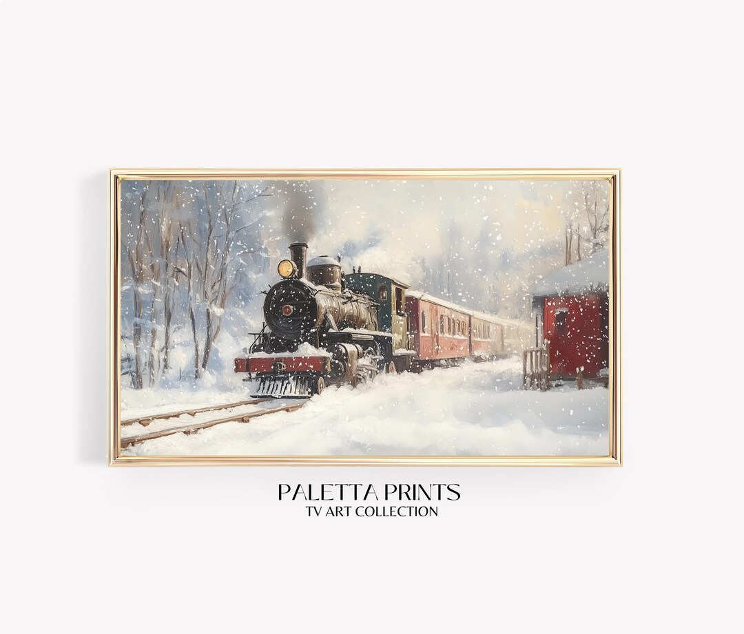 Vintage Steam Train & Snow Frame TV Art, Nostalgic Winter Scene ...
