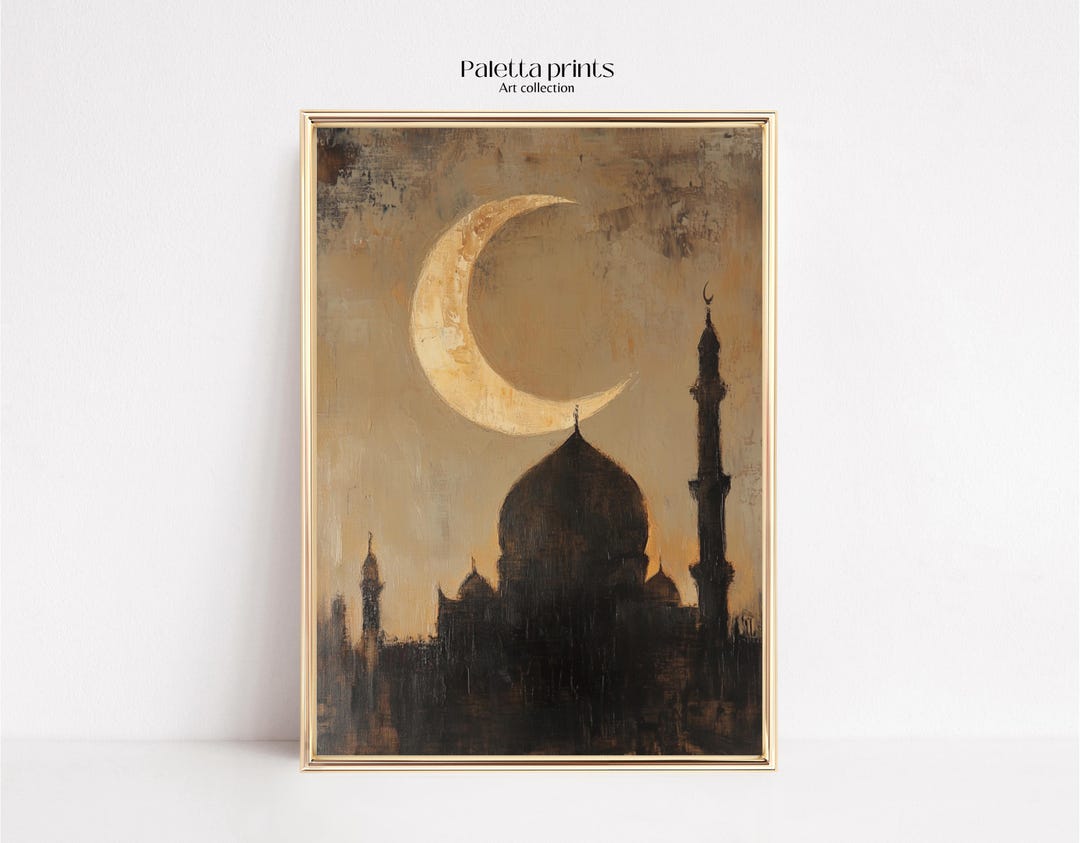 Golden Crescent Mosque Dome Islamic Wall Art Historic Architecture ...