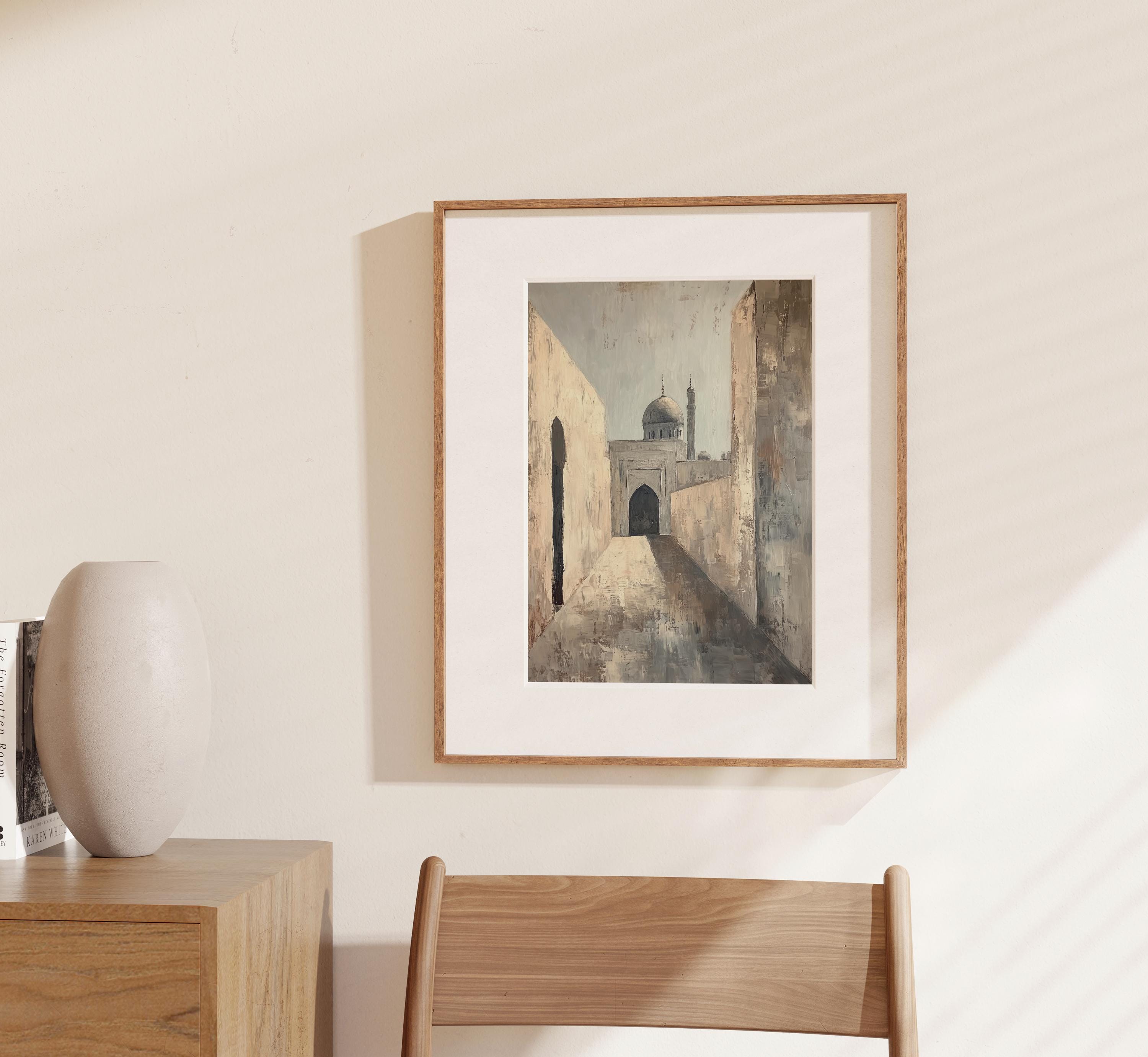 Rustic Islamic Mosque Pathway Wall Art Digital Painting Neutral Tones ...