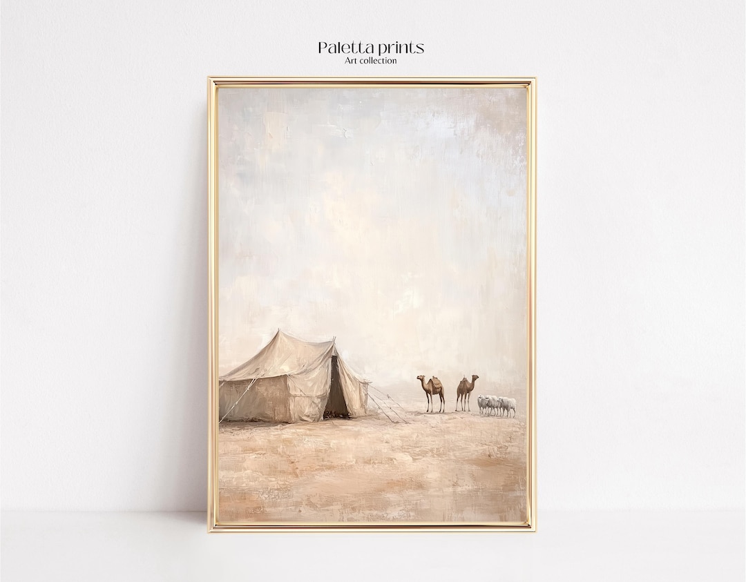 Desert Nomad Tent Wall Art Camel Sheep Pastoral Minimalist Beige Brown ...