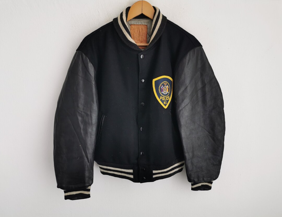 Police NY Jacket Vintage 90s Police Ny Logo Made in USA Varsity Wool ...