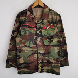 Army Distressed Jacket Vintage 80s Korea Army Camo Military Jacket Size ...