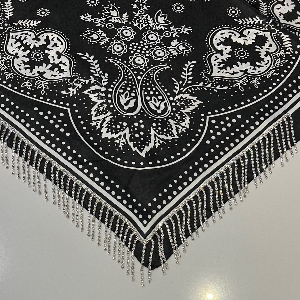 Silk Rhinestone Fringe Bandana | Western / Bandana / Nashville ...