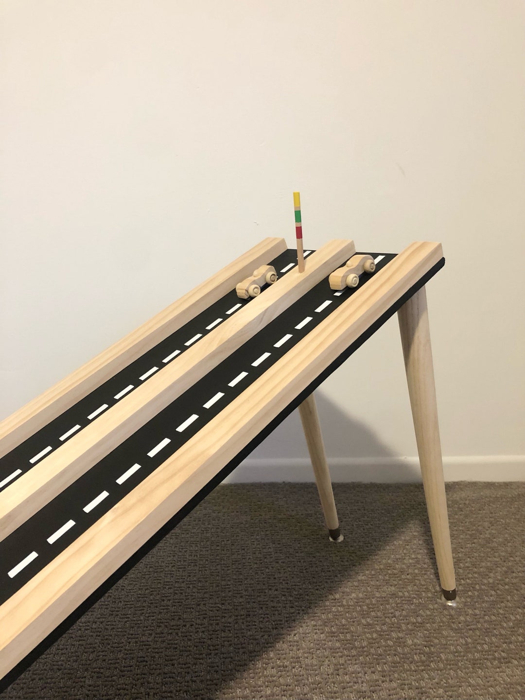 Wooden Drag Strip Race Car Ramp: Montessori Toy, Kids Christmas Gift ...