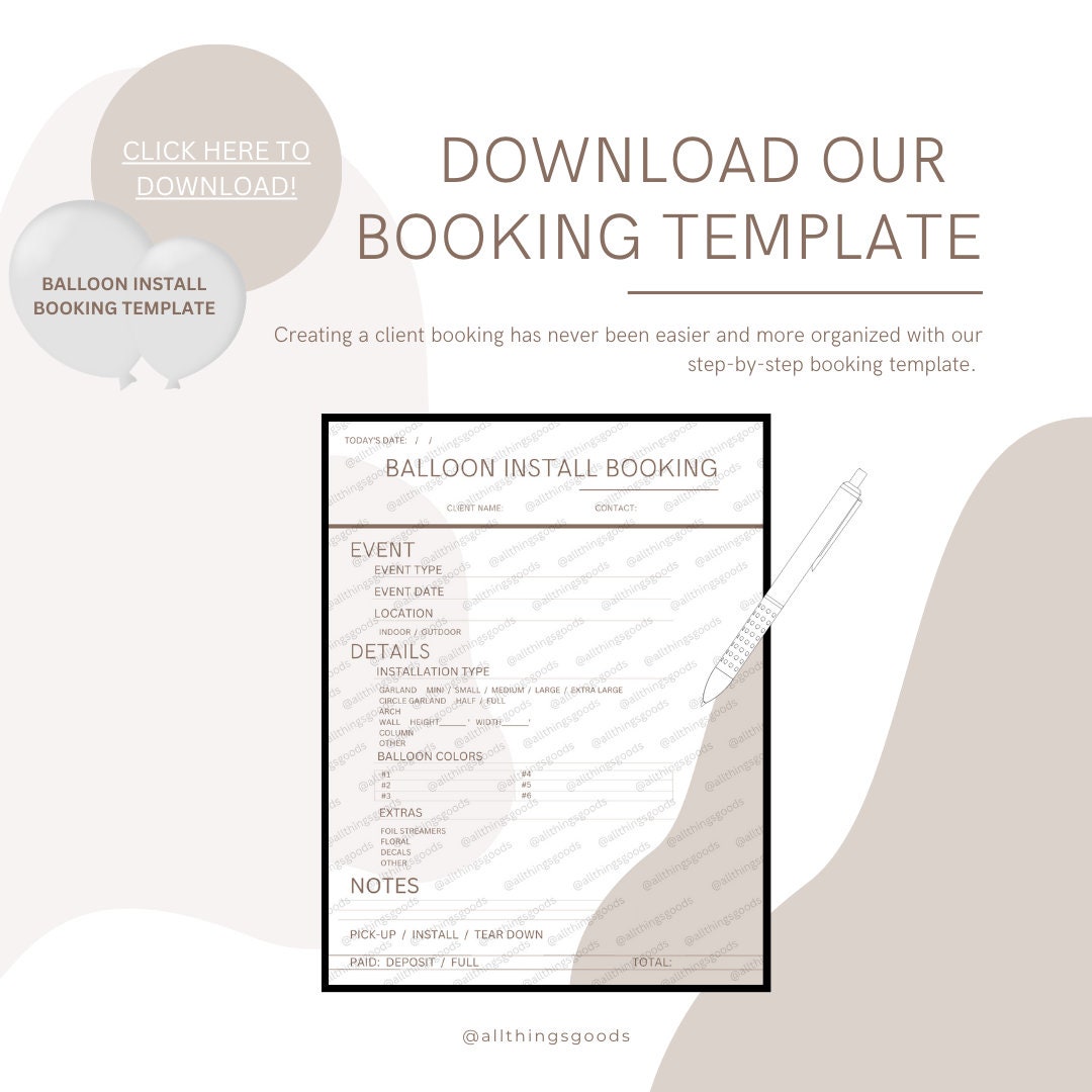 Balloon Install Booking Template: Editable Canva Template - Etsy