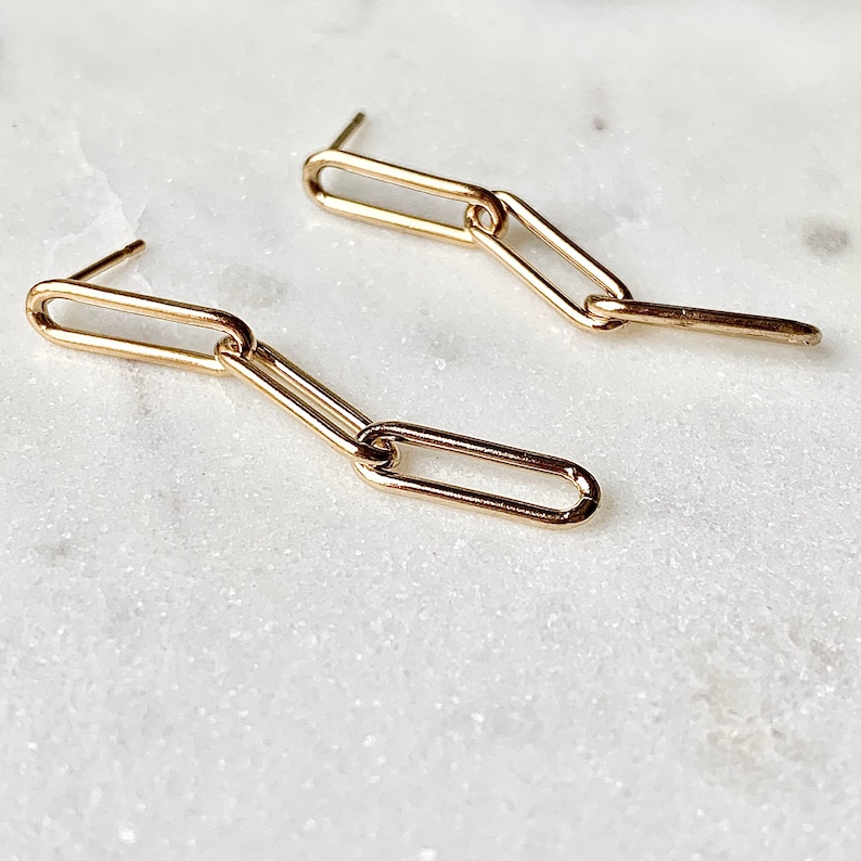 Chain Link Earrings 14K Gold-filled Dangling Earrings 14K - Etsy