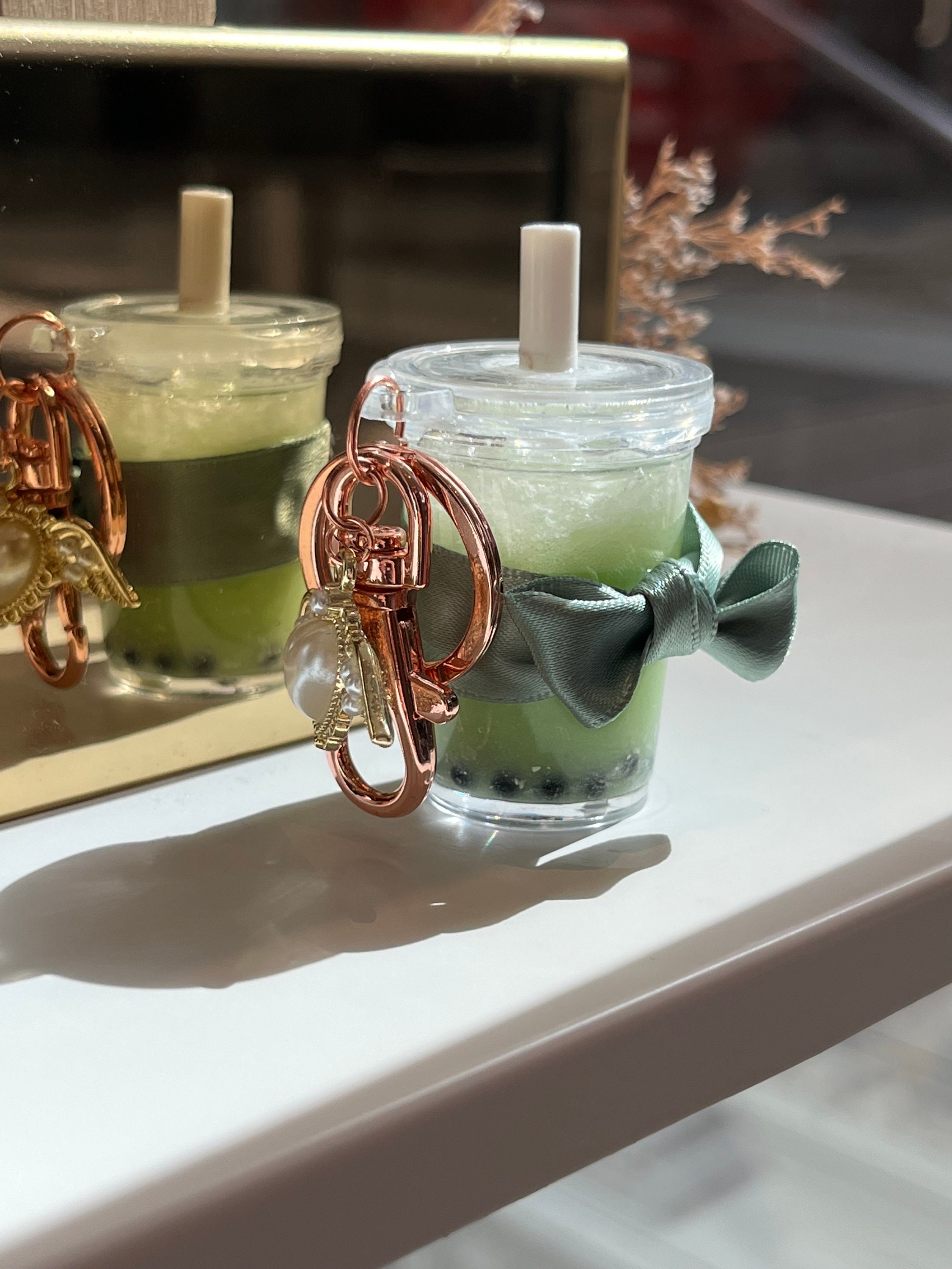 Mint Olive Pistachio Green Boba Shaker / Customizable Big Ribbon Bow ...