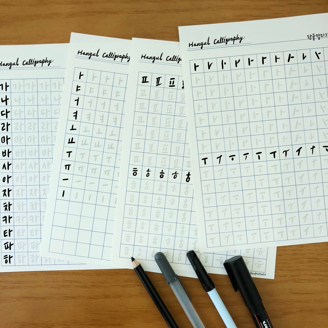 Hangul Hand Lettering Worksheets Practice Korean Calligraphy - Etsy