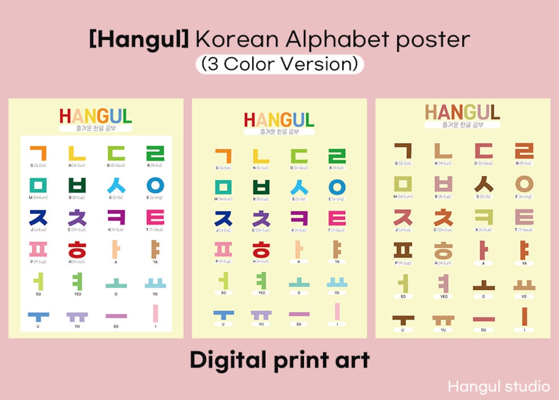 Hangul, Korean Alphabet Poster, Korean Digital Print Art, Hangul Poster ...