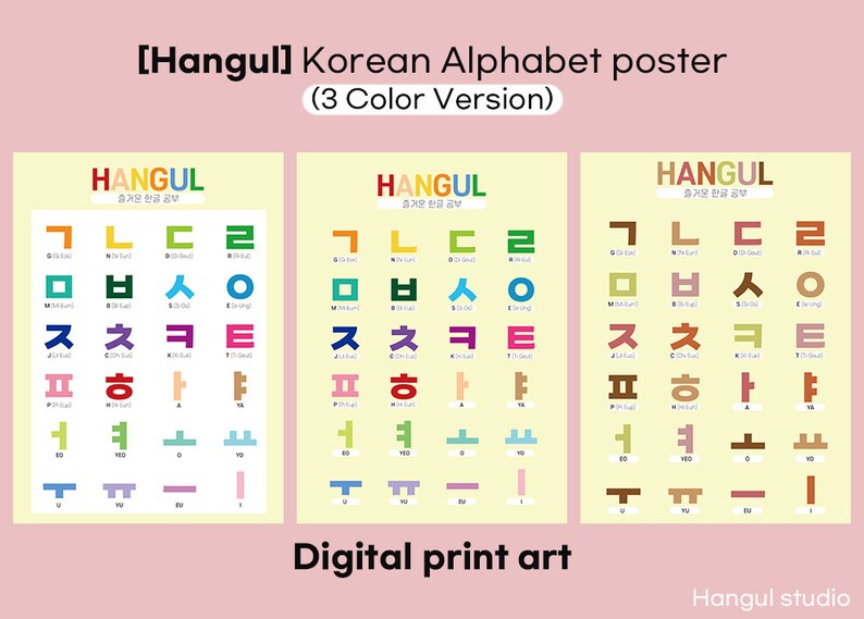 Hangul, Korean Alphabet Poster, Korean Digital Print Art, Hangul Poster ...