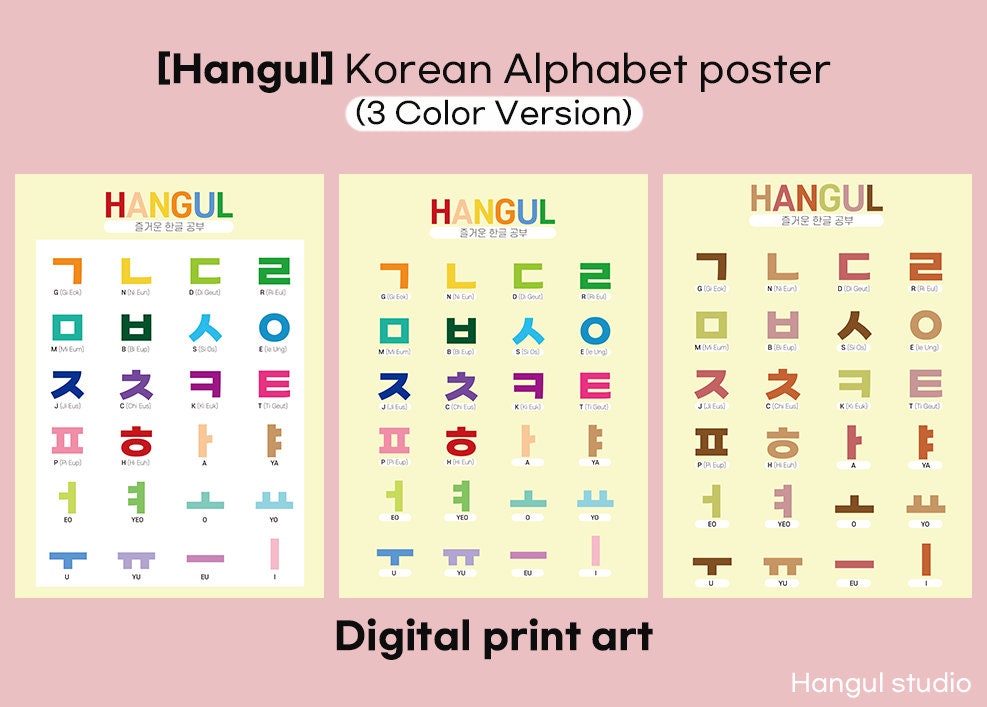 Hangul, Korean Alphabet Poster, Korean Digital Print Art, Hangul Poster ...