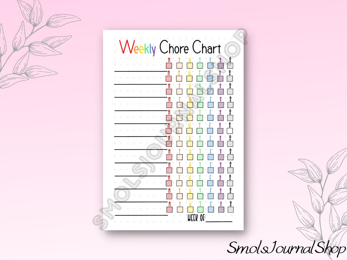 Weekly Chore Chart Tracker Journal Spread Pre Made Journal Page - Etsy
