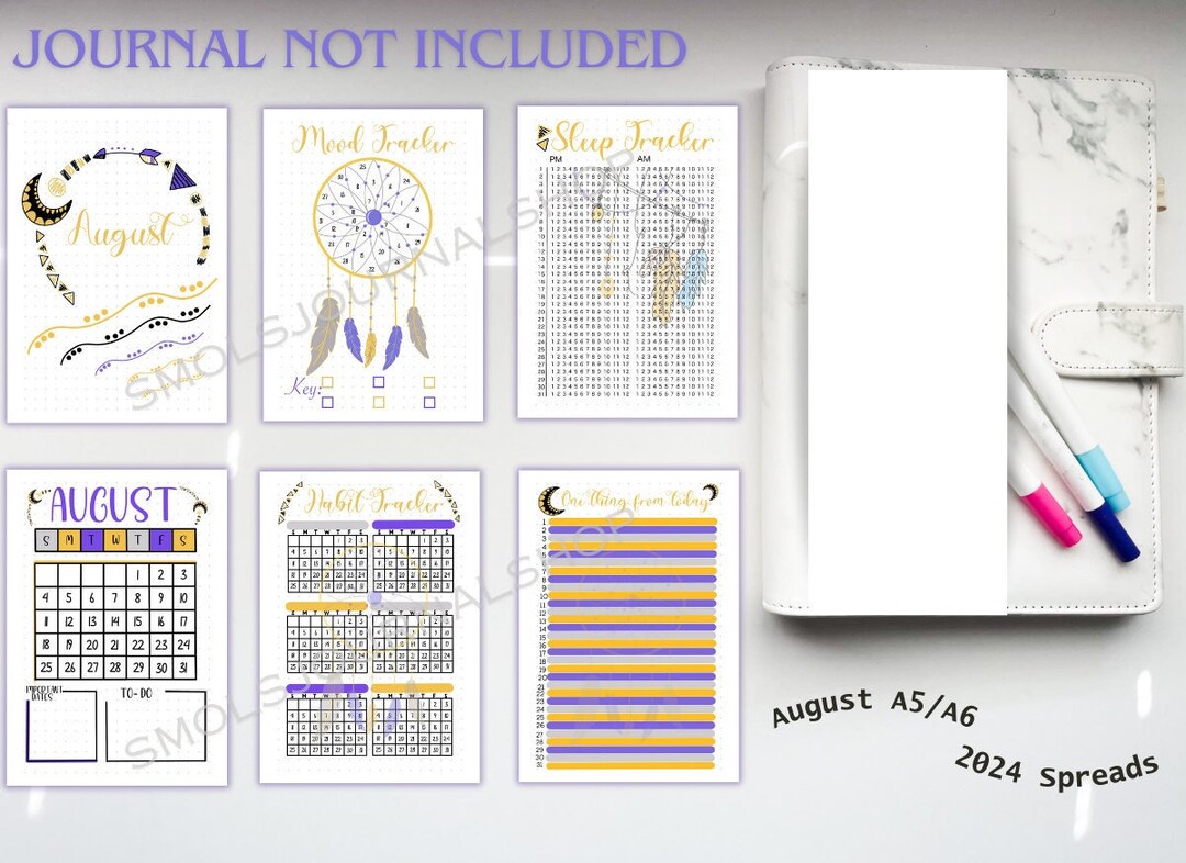 2024 August Boho Theme Monthly Spreads - Etsy