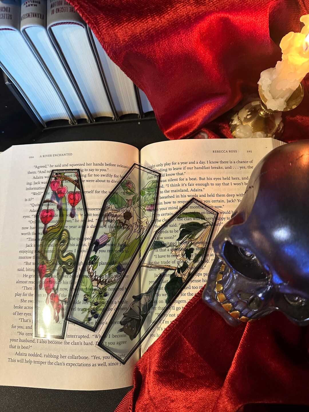 Poisonous Beauties Floral Stained Glass Bookmark Set Coffin Shaped ...