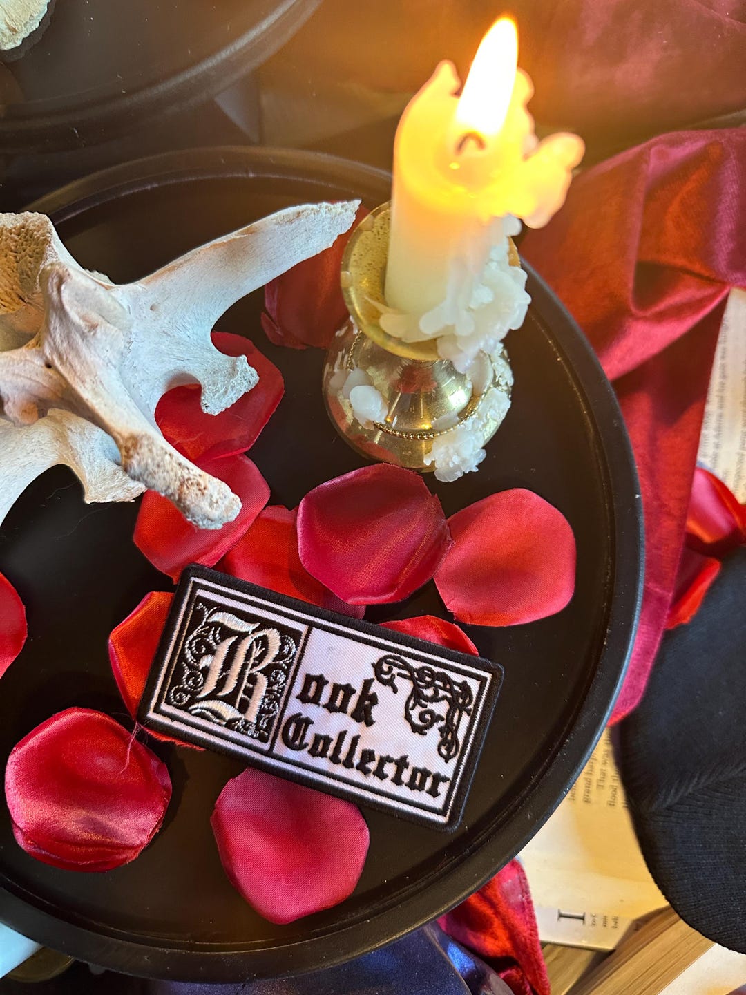 Book Collector Patch | Illuminated Letter Bookish Plaque Patch | Black ...