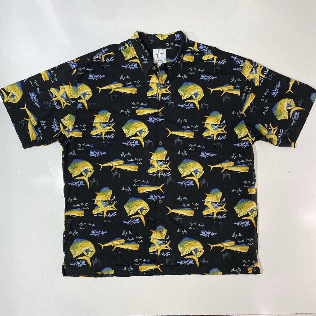 Guy Harvey Mens Hawaiian Fishing Shirt Mahi Fish Print USA Made ...