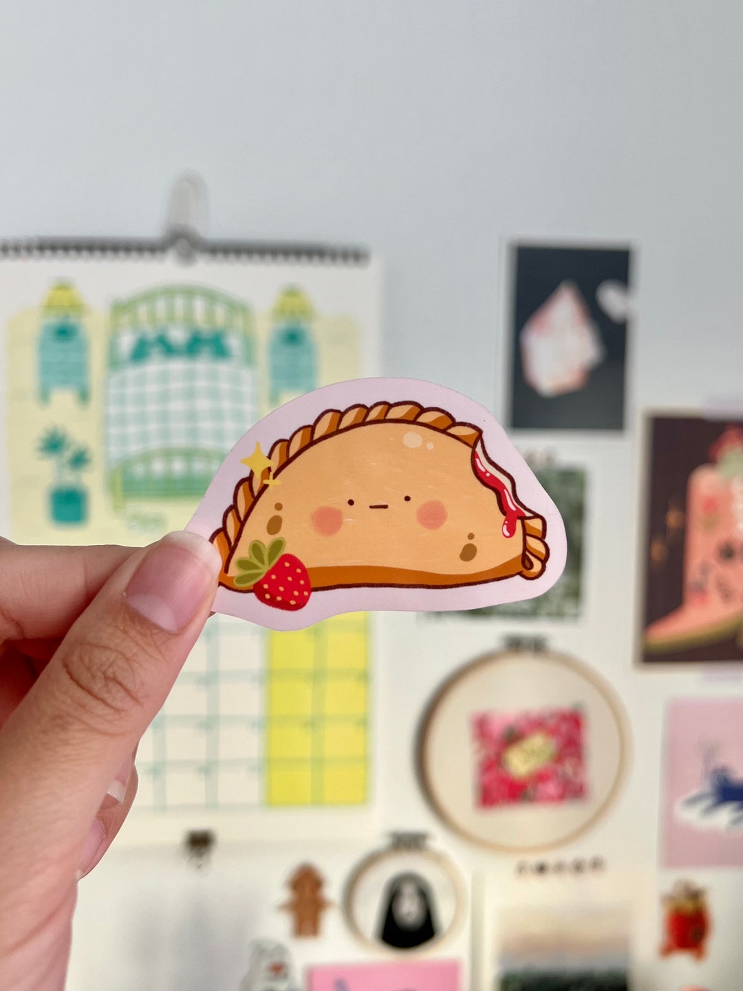 Strawberry Empanada Sticker - Vinyl Sticker, Pan, Bread, Cute Art ...