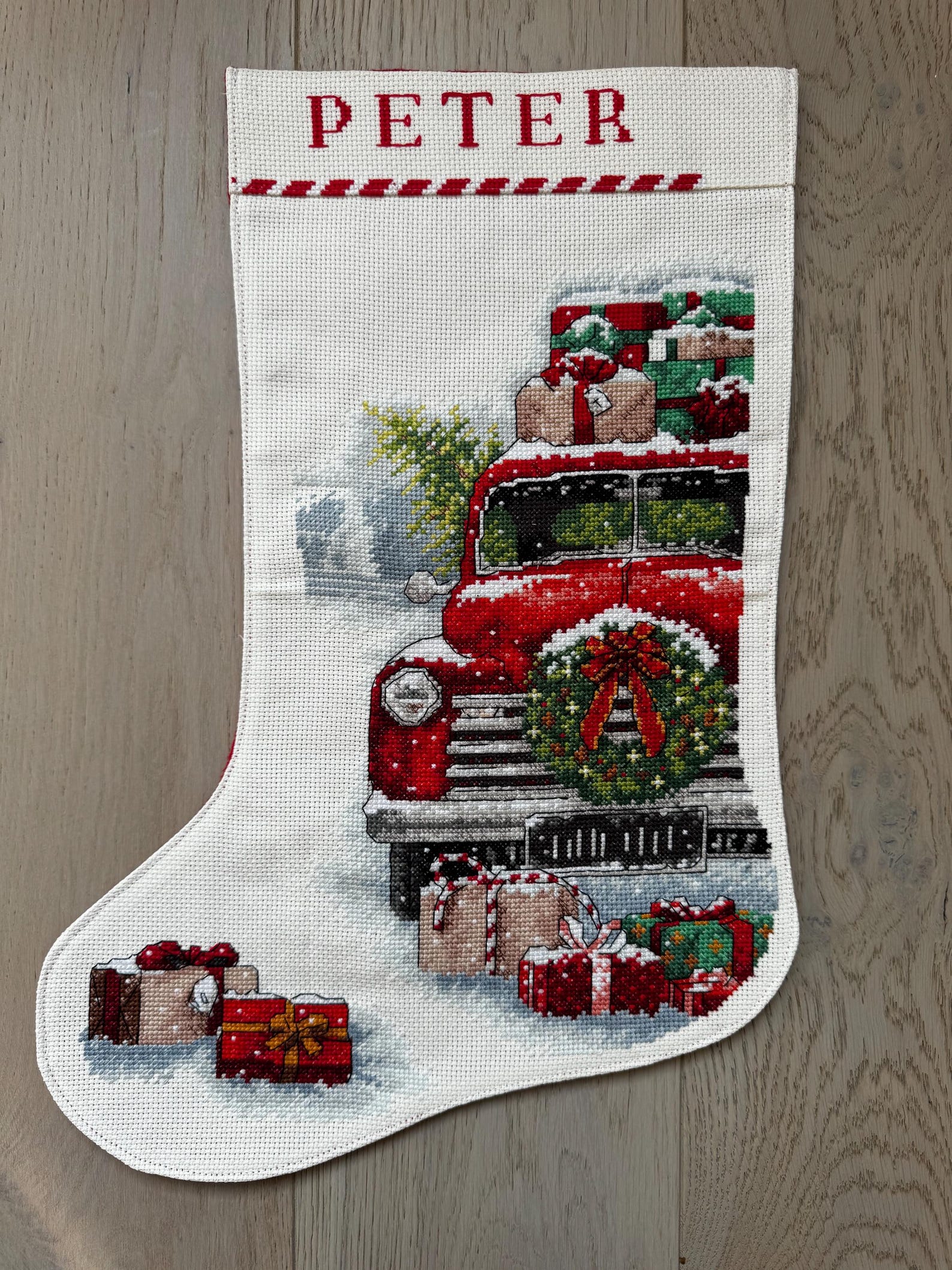 Completed/finished Personalised Christmas Stocking Cross-stitch Santa’s ...