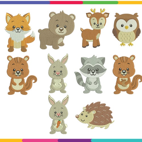 Set of 8 Woodland Animals Embroidery Designs Baby Shower - Etsy
