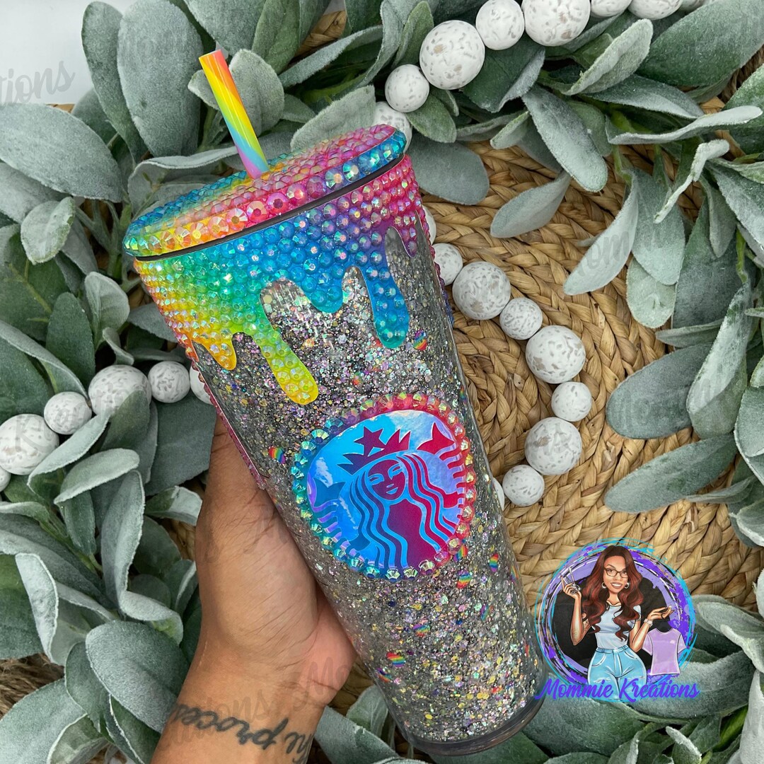 Pride Rainbow Drip Snowglobe Cup | Rhinestone 3D Lid - Etsy