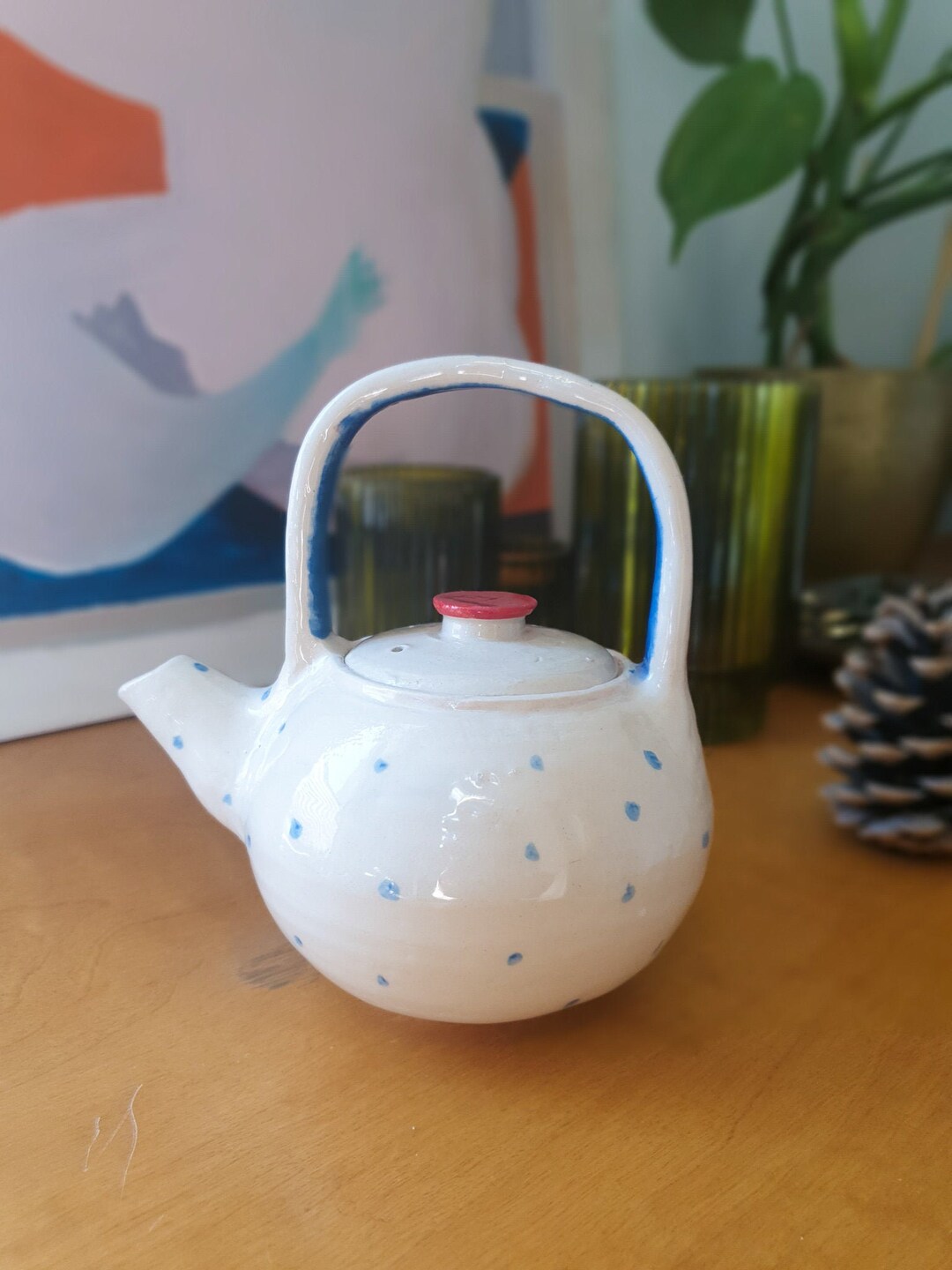 Ceramic Teapot, Tea Kettle, Small Teapot, Blue Dots, Handmade Teapot ...