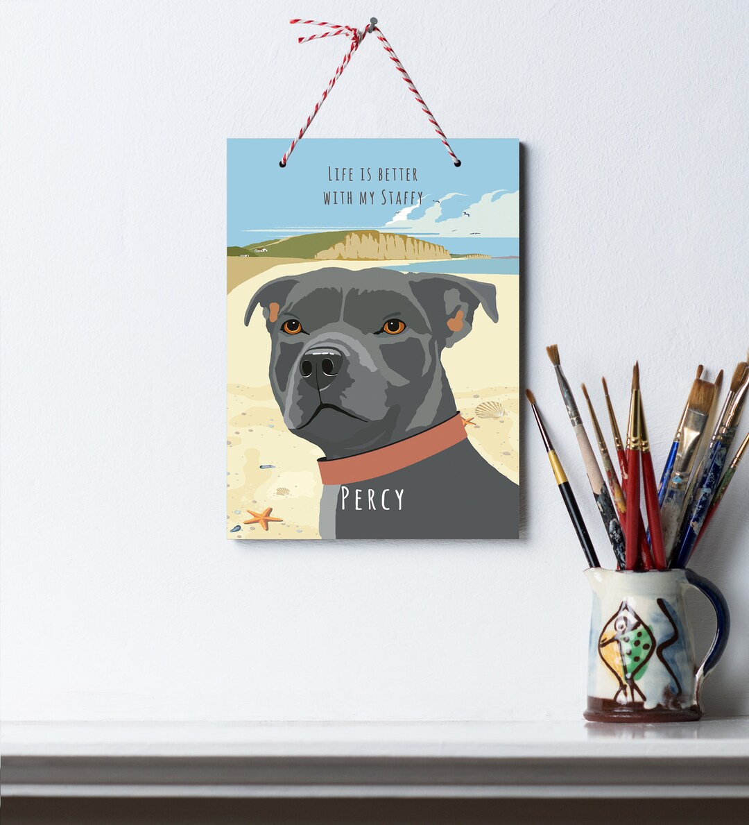Personalised Staffy Wooden Sign With String. - Etsy UK