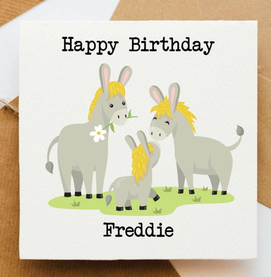 Donkey Theme Birthday Card, Children's Greetings Card, Birthday Card ...