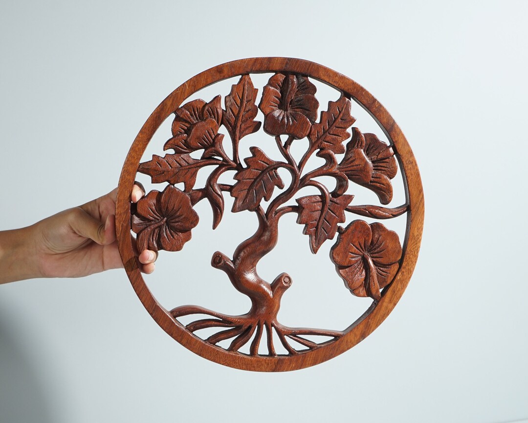 Tree of Flower, Tree Wall Hangging, Wall Decor, Wood Carving, Floral ...
