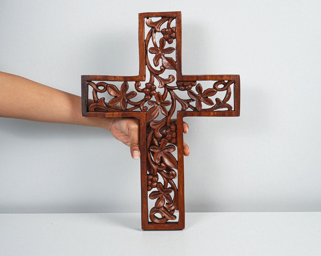 Cross Wall Art, Wood Carving, Wall Decor, Figurine, Unique Statue ...
