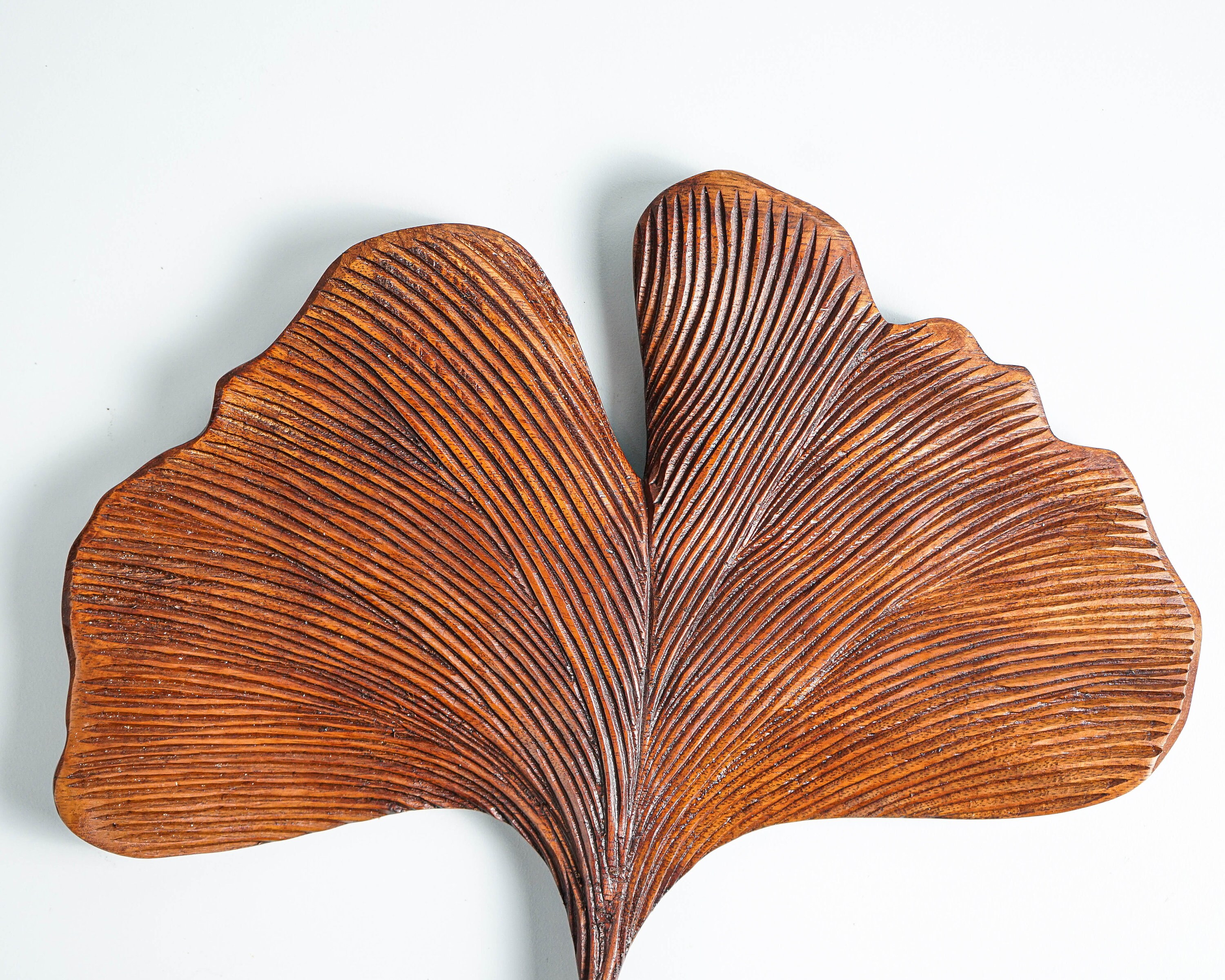 Wooden Ginkgo Leaf Wall Figurine, Wood Carving, Ginkgophyta Leaf Wall ...