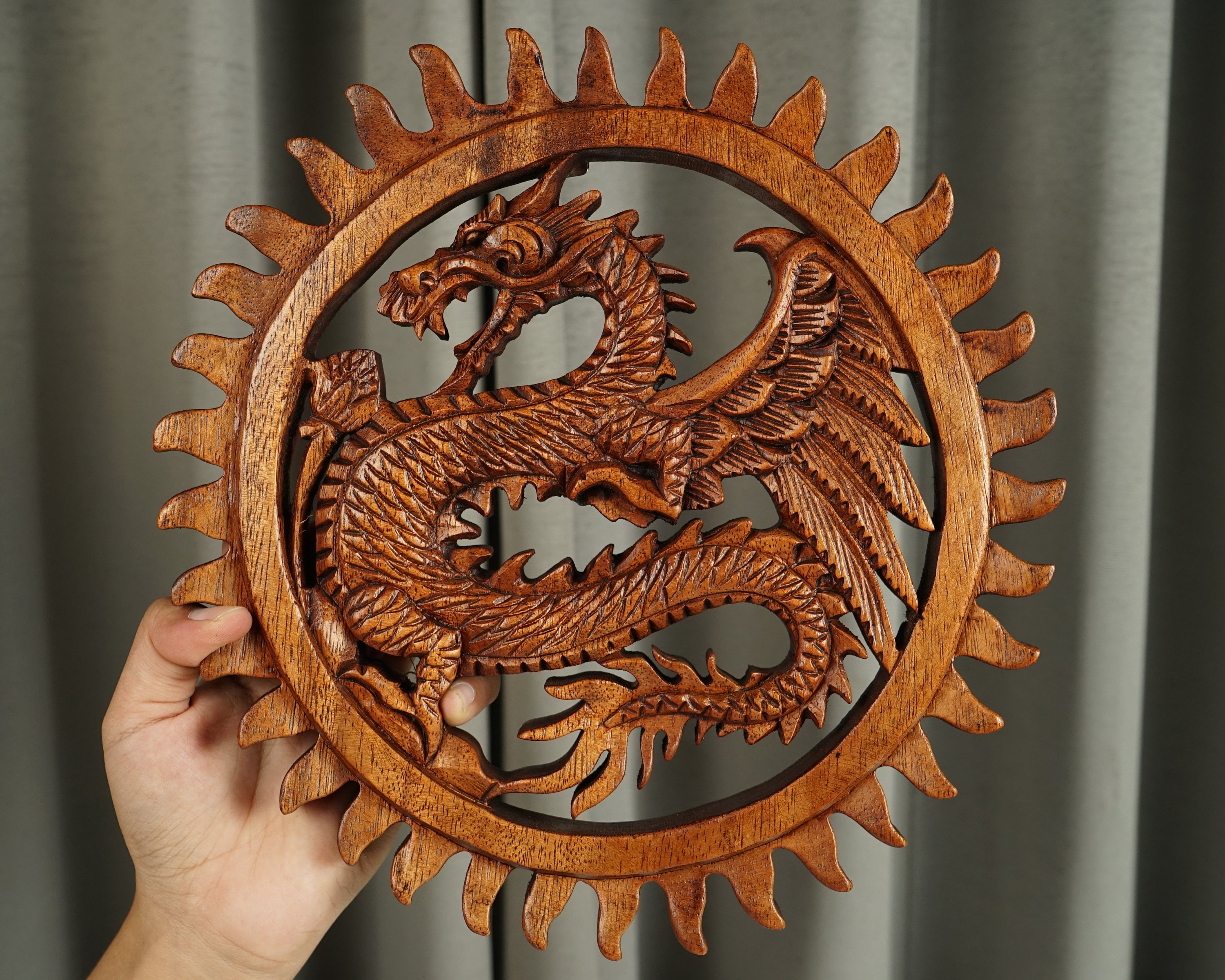 Wooden Dragon Statue Wall Art Chinese Dragon Mystical | Etsy