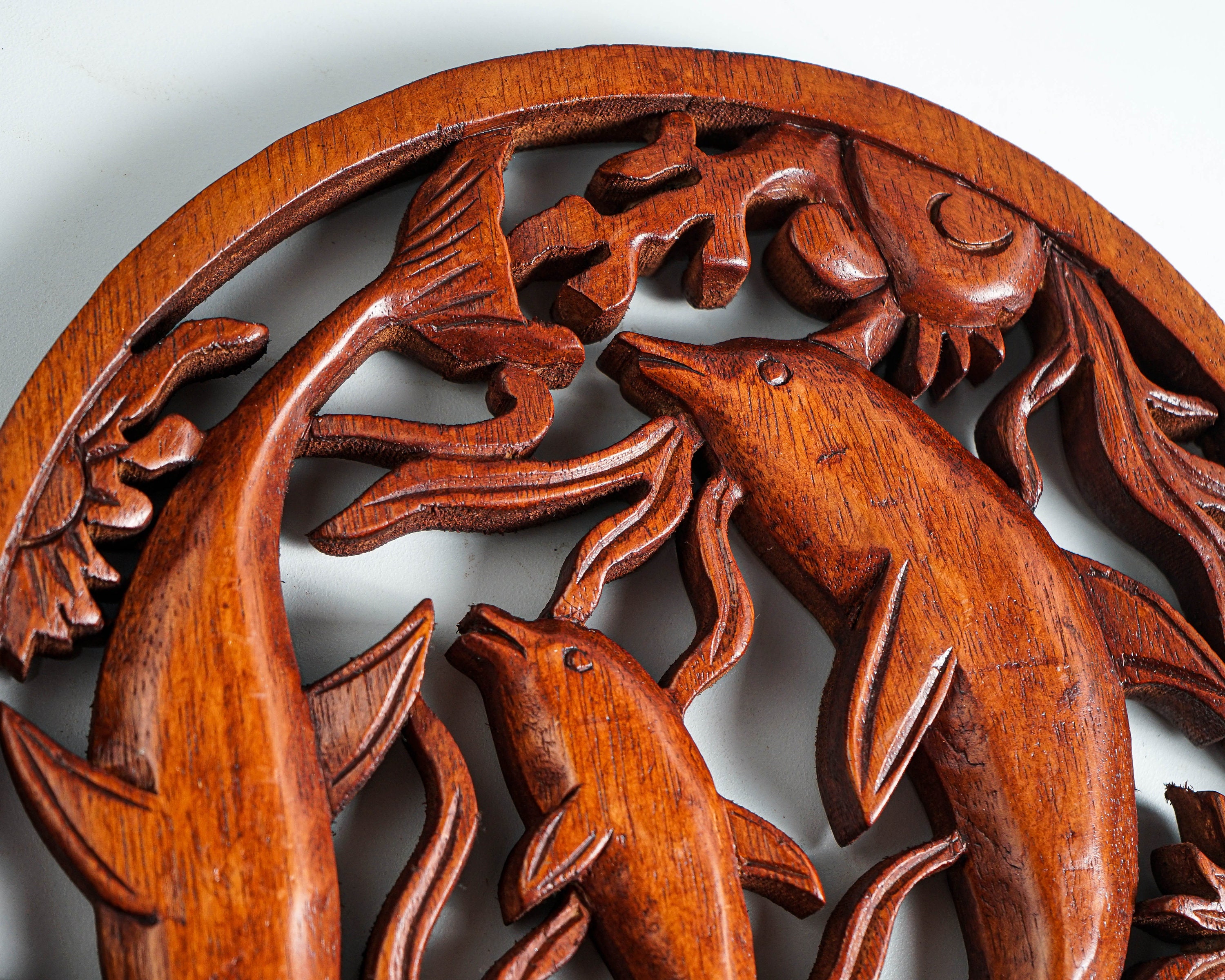 Hanging Dolphin Family Wooden Animal Statue Wall Art Wood - Etsy