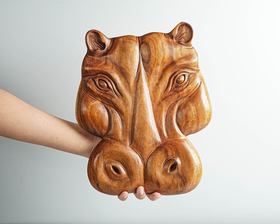 Hippo Wall Decor, Hippopotamus, Wild Animal, Hand Carved, Wood Carving ...