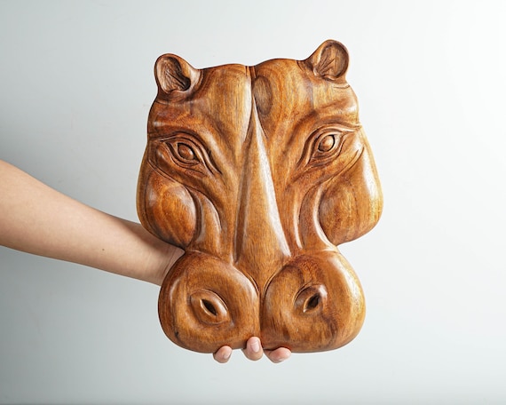 Hippo Wall Decor Hippopotamus Wild Animal Wood Carving | Etsy