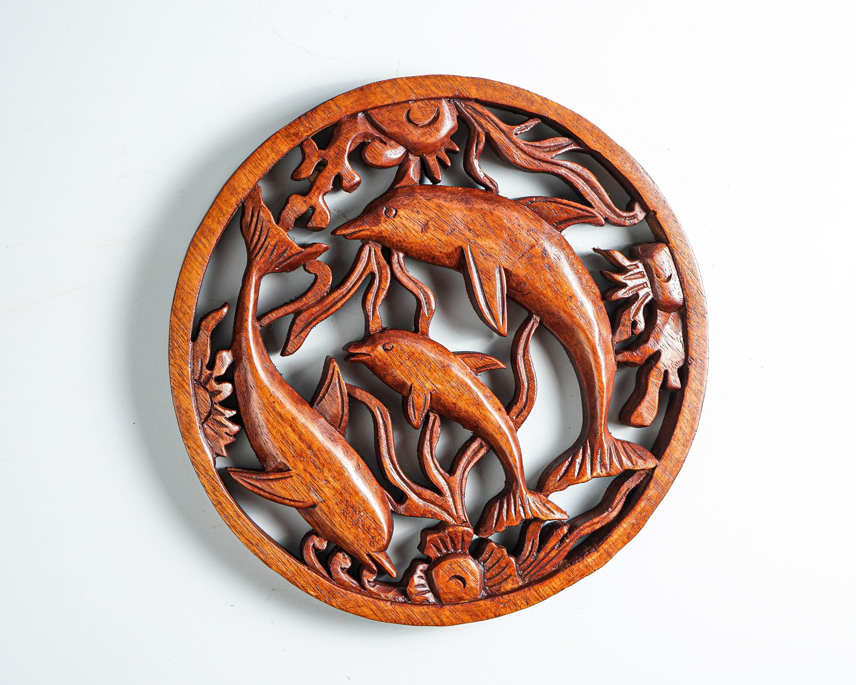 Hanging Dolphin Family Wooden Animal Statue Wall Art Wood - Etsy