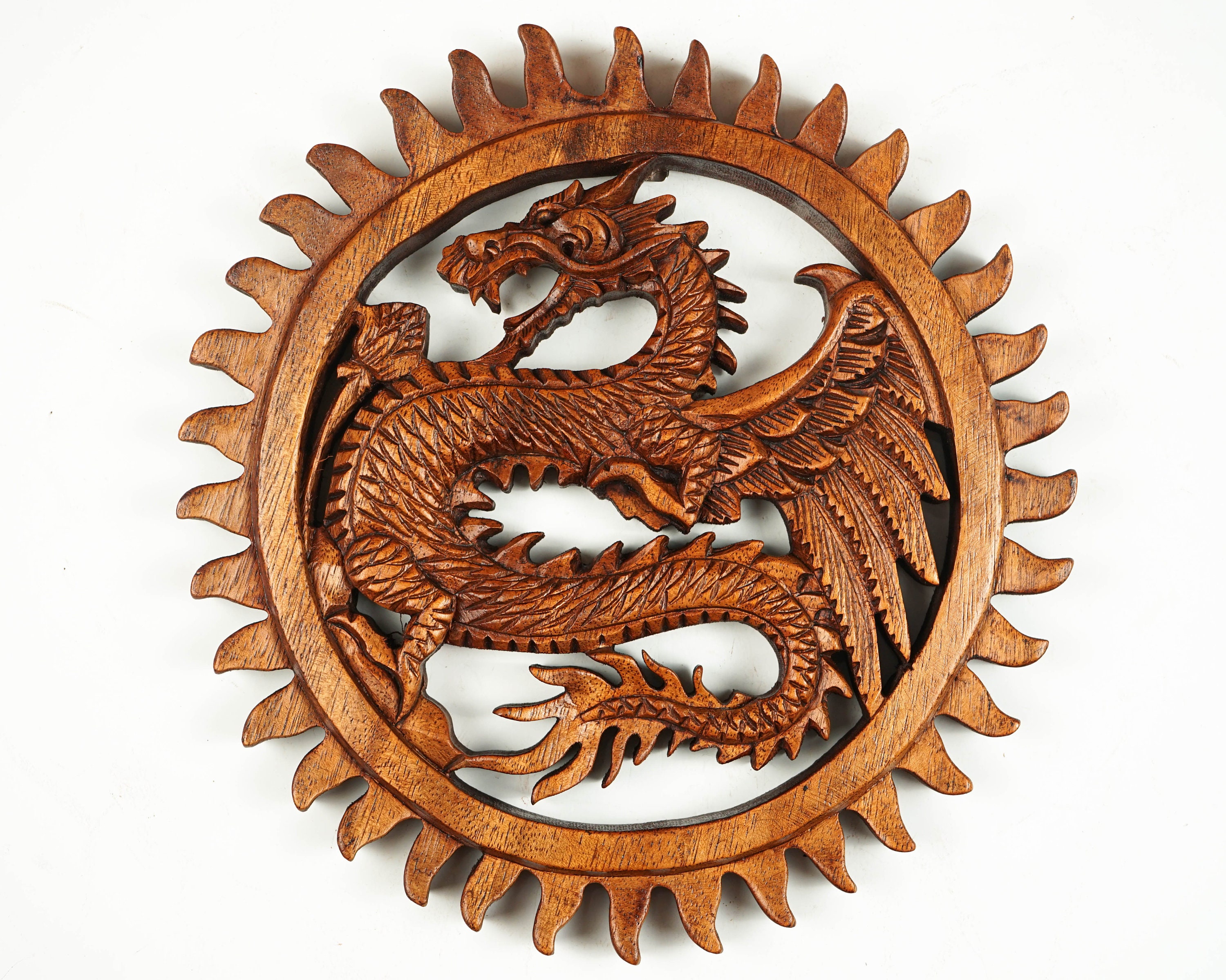 Wooden Dragon Statue Wall Art Chinese Dragon Mystical | Etsy