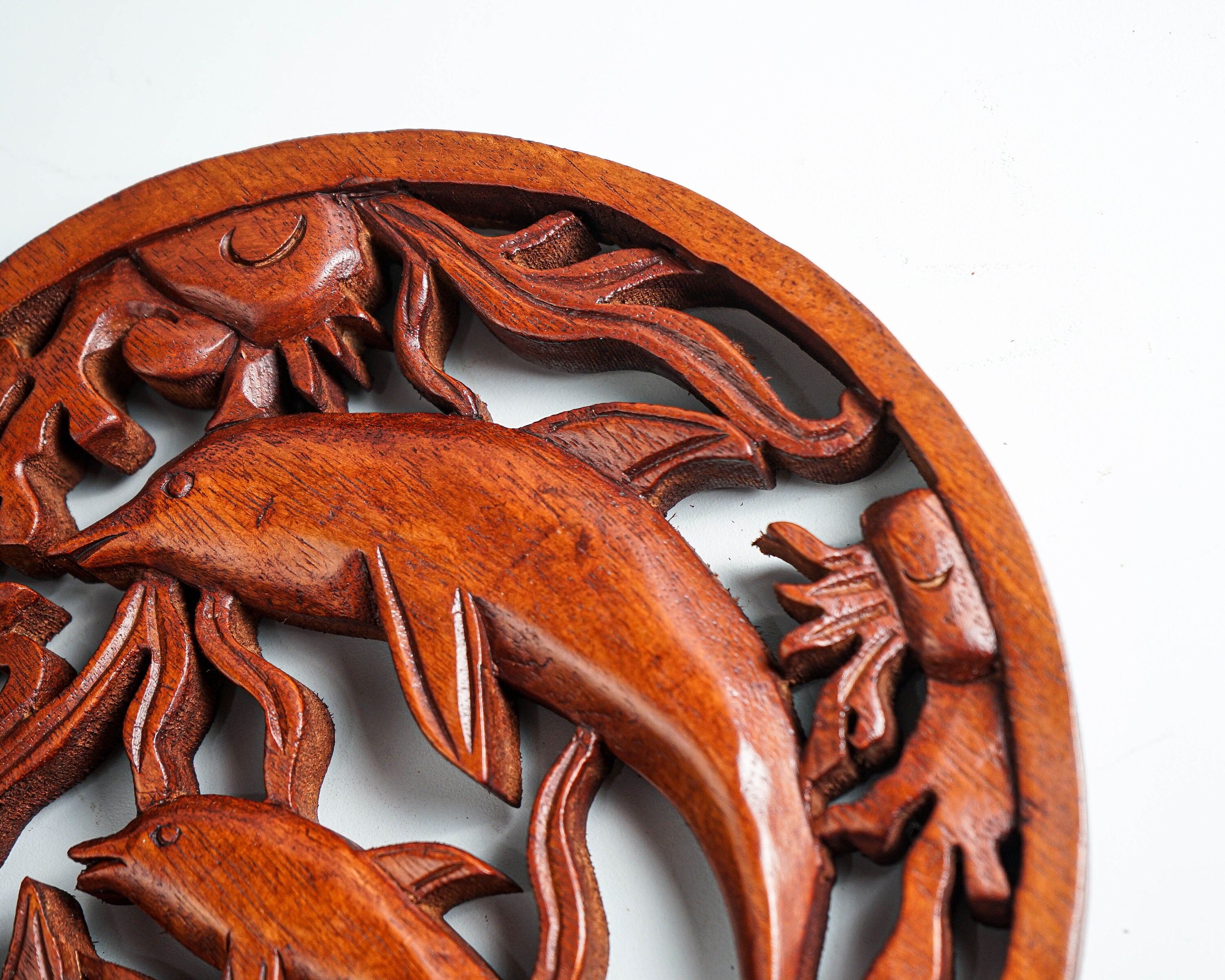 Hanging Dolphin Family Wooden Animal Statue Wall Art Wood - Etsy