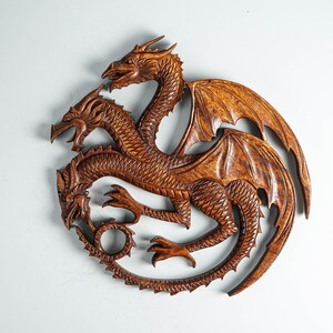 Hydra Dragon Wall Art, Wooden Three Headed Dragon, Wall Art, Hanging ...