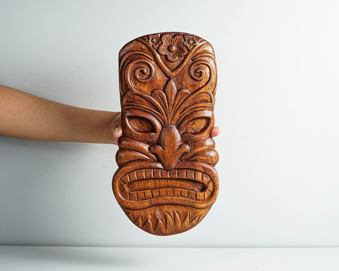 Angry Tiki Face Wall Art, Tribal Tiki Wood, Wall Decor, Tiki Decor ...