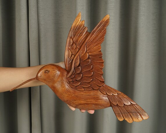 Hummingbird Wall Art Wooden Bird Statue Unique Sculpture | Etsy