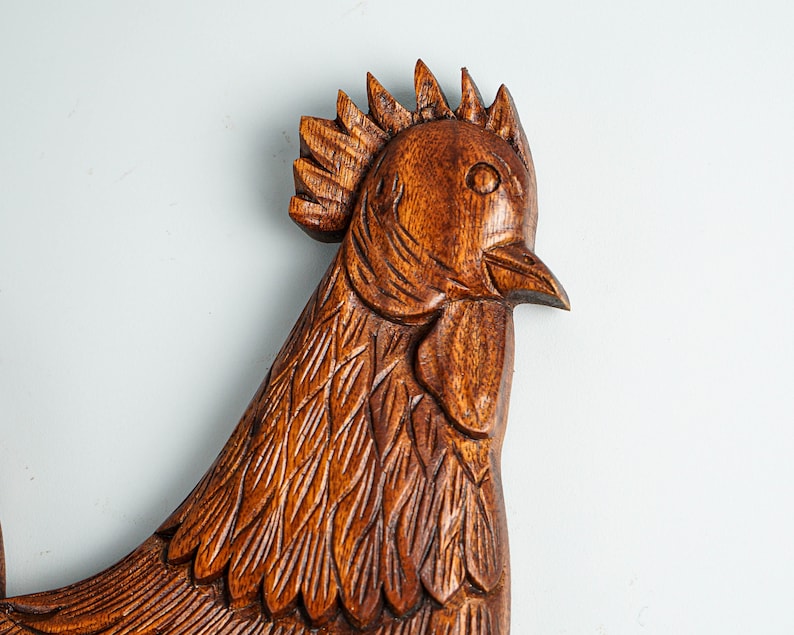 Wooden Rooster Wall Decor, Rooster Wall Hanging, Wood Carving, Animal ...