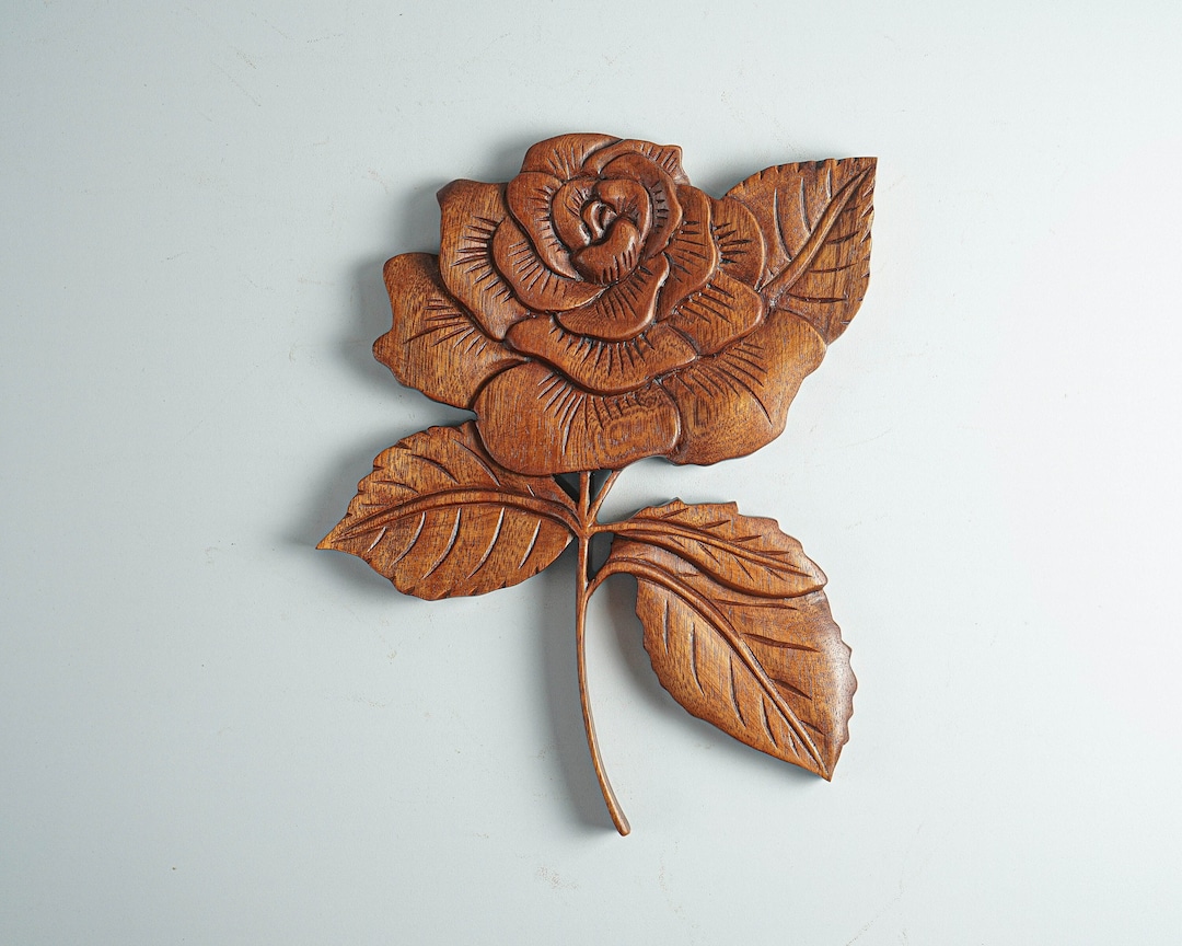 Wooden Rose, Rose Wall Decor, Wood Carving, Wooden Flower, Flower Decor ...