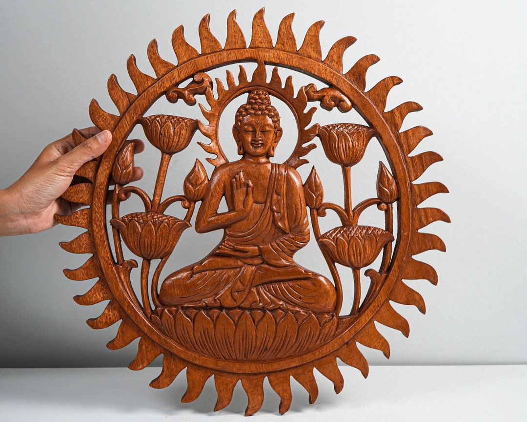 Buddha Wall Decor, Hanging Buddha Sculpture, Woodcarving, Meditation ...