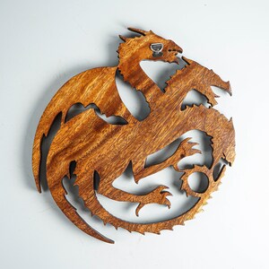 Hydra Dragon Wall Art, Wooden Three Headed Dragon, Wall Art, Hanging ...