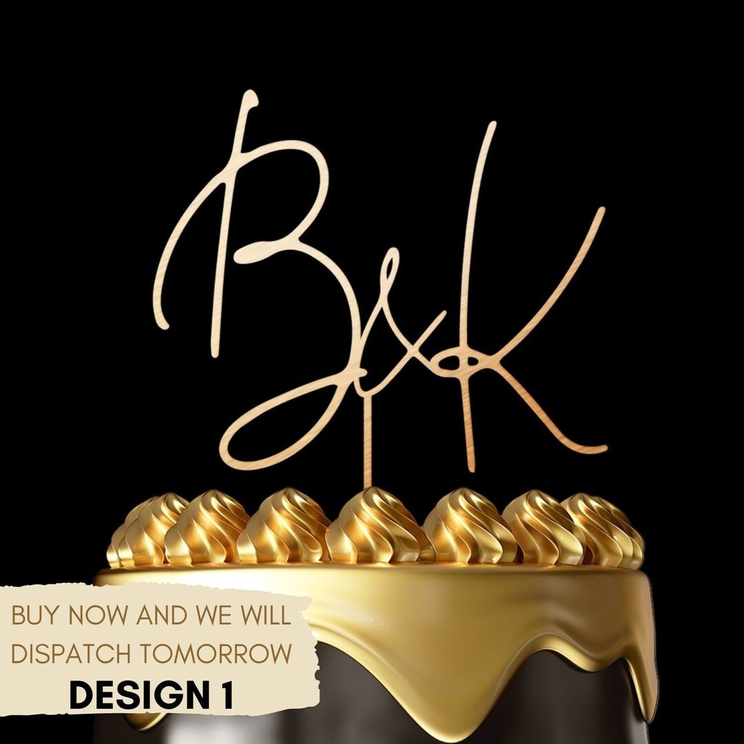 Initial Cake Topper for Wedding, Custom Gold Cake Topper for Modern ...