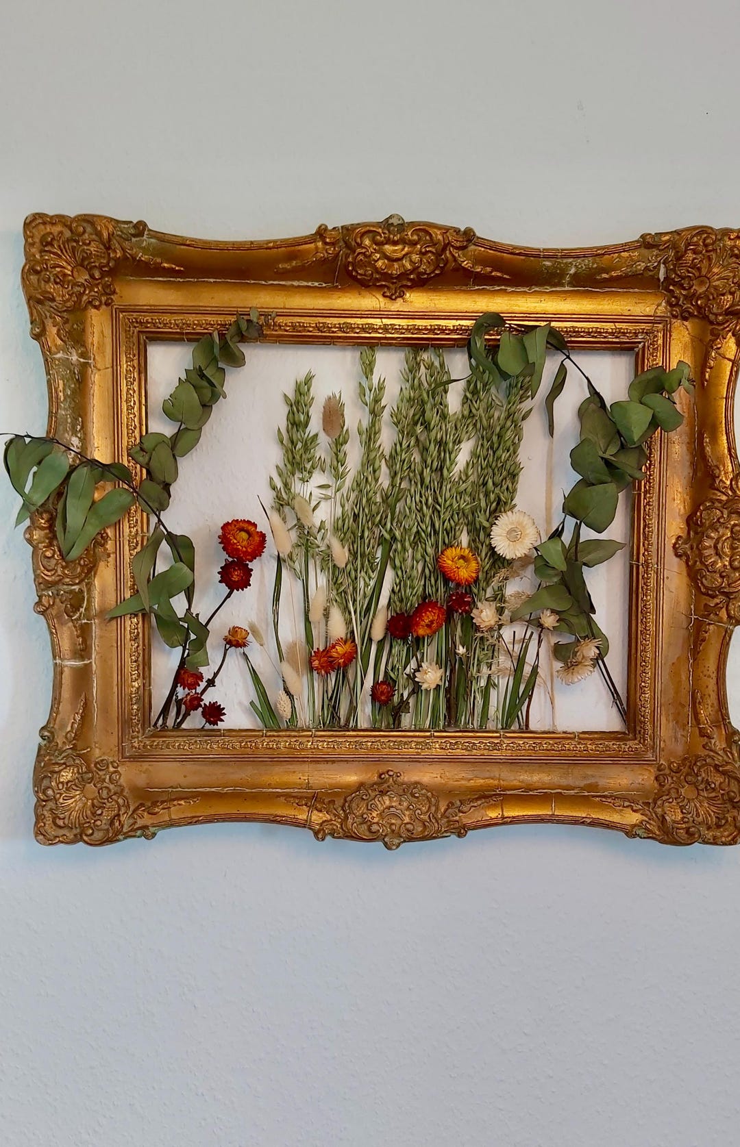 Dried Flowers in a Golden Wooden Picture Frame Antique Gift Idea With ...