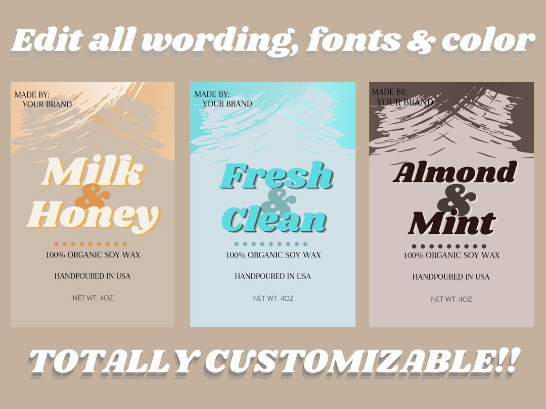 Wax Melt Label Template Editable DIY Colorful Retro Minimal Wax Tart ...
