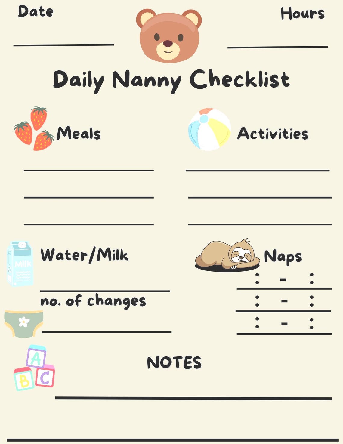 Daily Nanny Checklist| Printable| Download| Childcare Log Sheet for ...